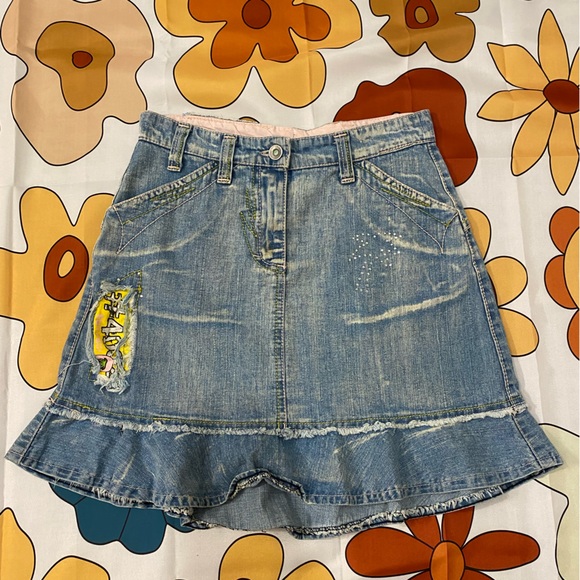Skirts | Denim Ruffle Skirt With Rhinestones And Contrast Stitching ...